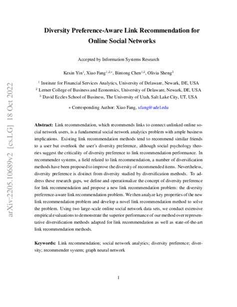 Pdf Diversity Preference Aware Link Recommendation For Online Social Networks