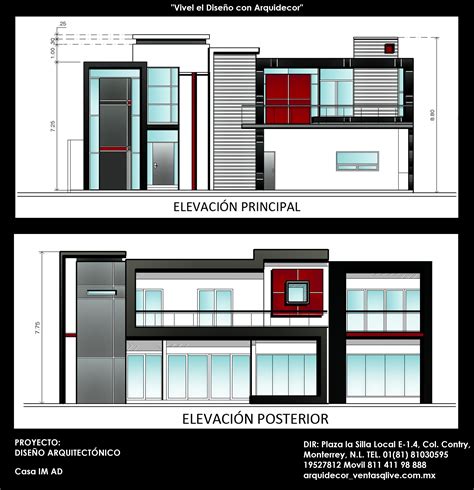Elevaciones De Fachada Principal Y Posterior De Residencia Im