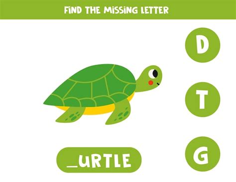 Premium Vector Find Missing Letter With Cute Cartoon Turtle Spelling