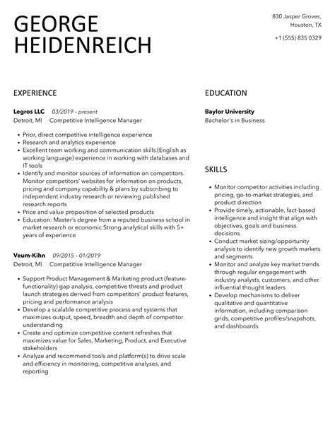 Competitive Intelligence Manager Resume Samples Velvet Jobs