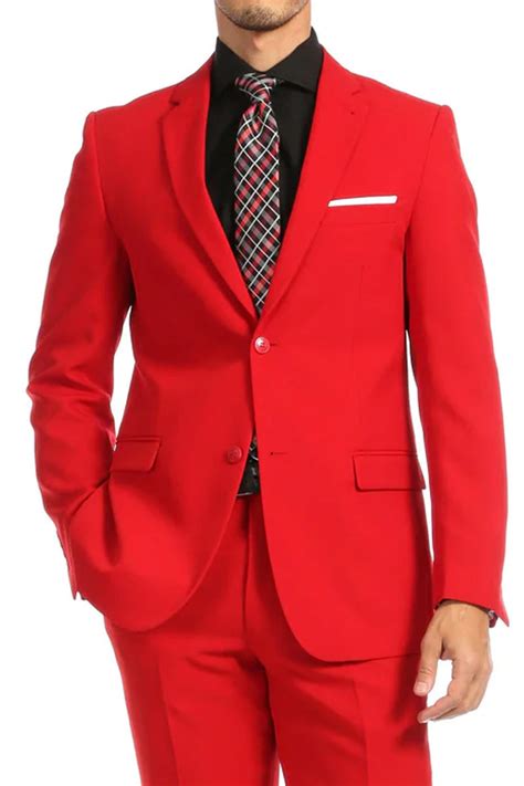 Mens Slim Fit Light Weight Poplin Polyester Suit In Red Signaturemenswear
