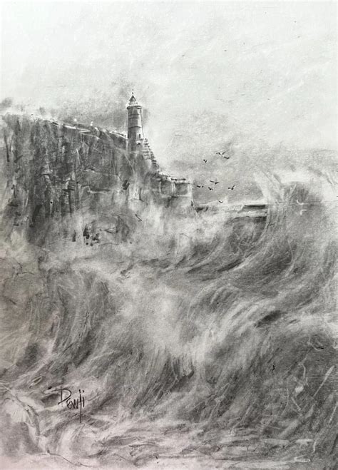Ocean Waves Pencil Drawing