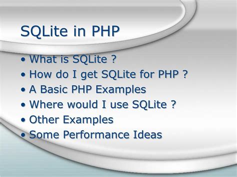 Ppt Php And Sqlite Powerpoint Presentation Free Download Id651364