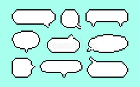 Pixel White Speech Bubbles Set For Computer Game Message Box Chat