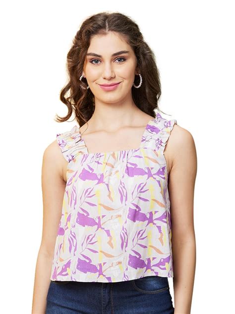 Globus Women Print Cotton Square Neck Top