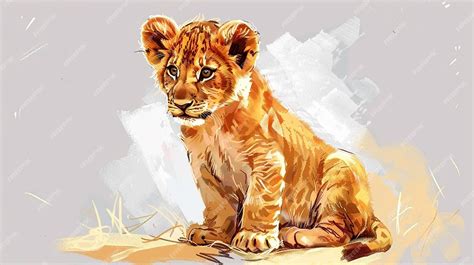 Lion Cub Drawing With Head Forward Premium Ai Generated Image