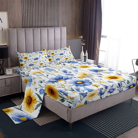 Erosebridal Daisy Flower Full Sheet Setsfloral Watercolor Bedding Full