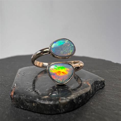 Australian Opal Bypass Ring In 14k Yellow Gold Australian Shell Opal