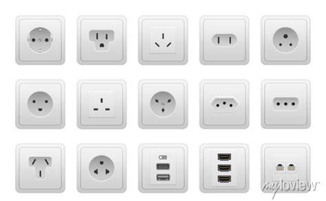Realistic Socket Types Ac Power Wall Socket Mock Up Usb Hand Wall Mural • Murals Concept