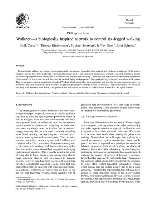Pdf Walknet A Biologically Inspired Network To Control Six Legged