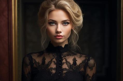 Blonde Woman Black Dress Posing Premium Ai Generated Image
