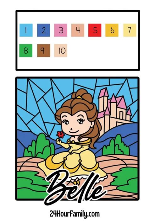 Princess Belle Color By Number Coloring Pages Disney Number Coloring