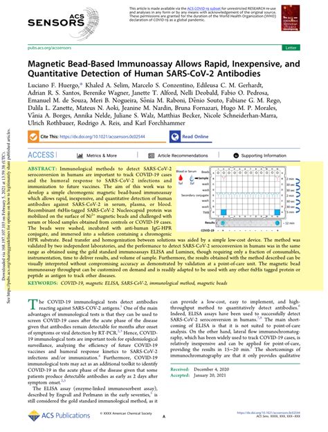 Pdf Magnetic Bead Based Immunoassay Allows Rapid Inexpensive And