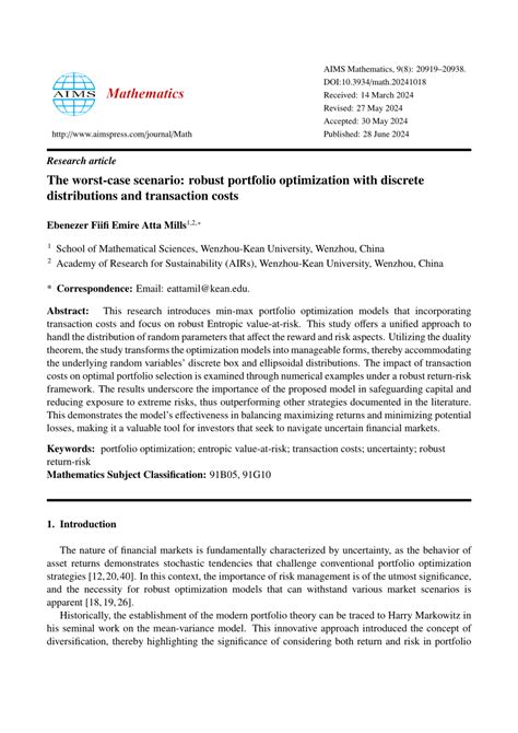 Pdf The Worst Case Scenario Robust Portfolio Optimization With