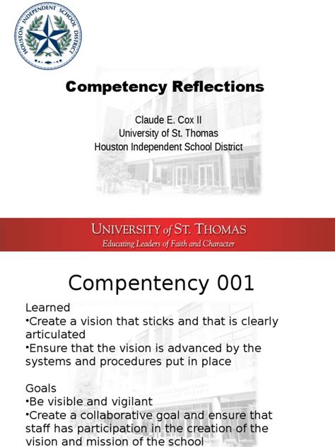 Competency Reflections Claude E Cox Ii University Of St Thomas