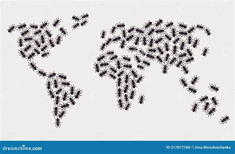 Black Ants In The Shape Of World Map Vector Illustration