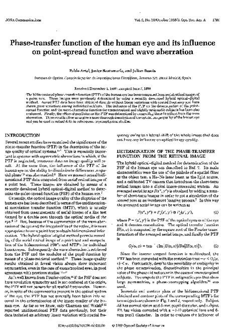 Pdf Phase Transfer Function Of The Human Eye And Its Influence On
