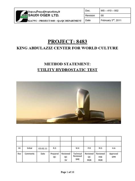 2 Method Statement Hydrostatic Test Ms 410 002 Pdf Leak Sanitary Sewer