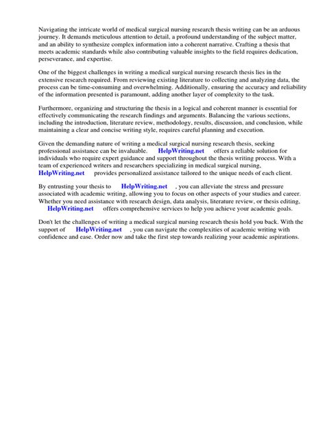 Medical Surgical Nursing Research Thesis Download Free Pdf Nursing