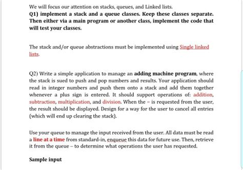 Solved We Will Focus Our Attention On Stacks Queues And