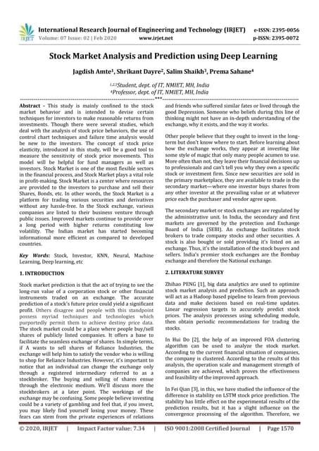 Irjet Stock Market Analysis And Prediction Using Deep Learning Pdf