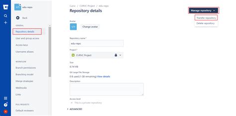 Bitbucket Cloud 저장소 전송transfer하기 Curvc Devops Confluence Dc