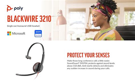 Poly Blackwire 3210 Wired Headset Plantronics Noise Canceling Mic