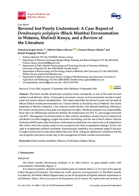 Pdf Revered But Poorly Understood A Case Report Of Dendroaspis