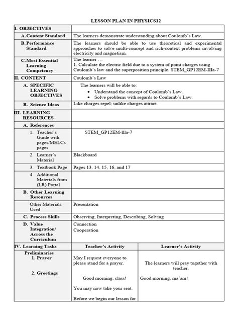 Stem 12 Physics Lp Conservation Of Charges Pdf Learning Teachers