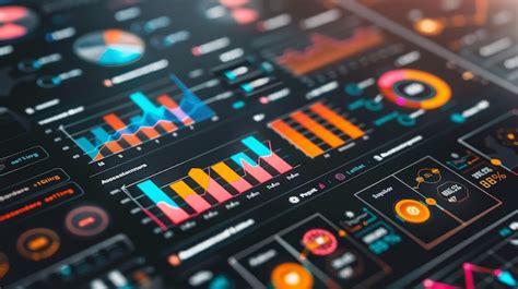 Digital Dashboard Showing Data Analytics And Statistics With Colorful Charts Graphs And Visual