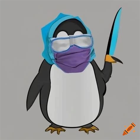 Funny Penguin Wearing A Mask And Holding A Knife On Craiyon