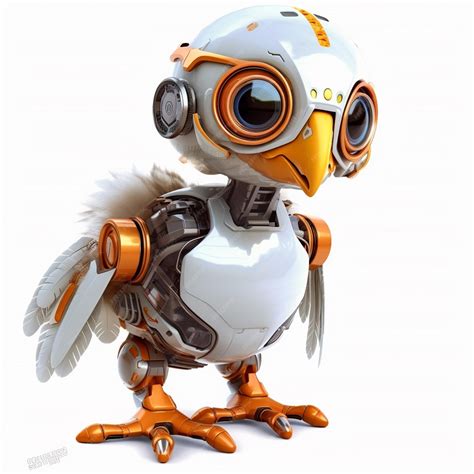 Premium Ai Image A Robot Bird With A White Head And Orange Eyes Is