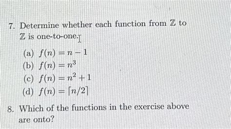 solved 7 determine whether each function from z to z is