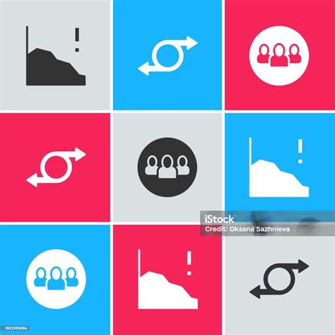 Set Financial Growth Decrease Arrow And Project Team Base Icon Vector Stock Illustration