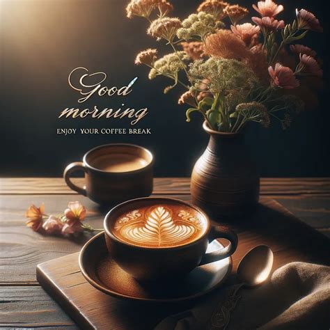 Good Morning An Inviting Scene Of A Morning Coffee Break Featuring Two