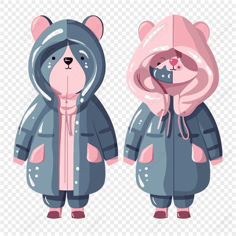 冬季外套剪貼畫兩隻穿著白色背景帶帽夾克的卡通熊 向量兩兩eps圖案素材免費下載，可愛卡通圖片，尺寸4267 × 4267px Lovepik