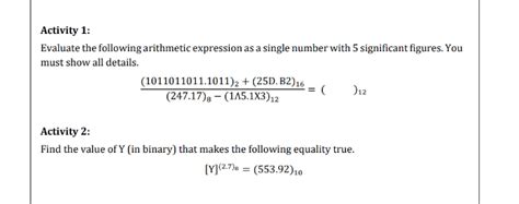 Solved Activity 1 Evaluate The Following Arithmetic