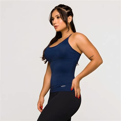 Regata Alcinha Fitness Feminina Microfibra Geladinha Azul Marinho Lot