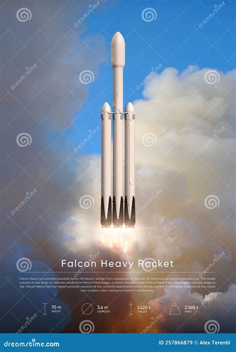 Falcon Heavy Rocket 3d Illustration Poster Stock Illustration