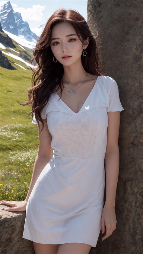 A Woman In A White Dress Leaning Against A Tree Seaart Ai