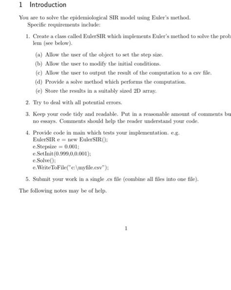 Solved You Are To Solve The Epidemiological Sir Model Using