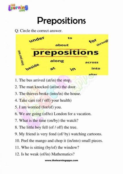Download Free Printable Preposition Worksheets For Grade 3