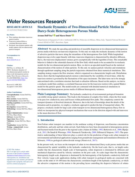 Pdf Stochastic Dynamics Of Two‐dimensional Particle Motion In Darcy