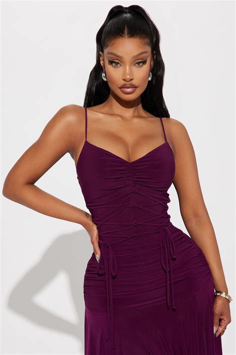 Midnight Serenade Lace Up Midi Dress Plum Fashion Nova