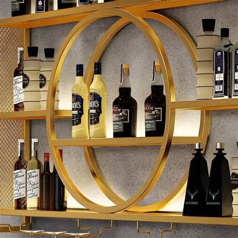 Wall Mounted Wine Rack Metal Wine Bottle And Glass Rack Without Light 1 Piece Gold Wine Racks