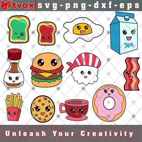 Cute Food Clip Art Svg Perfect Match Kawaii Clipart Set Svg