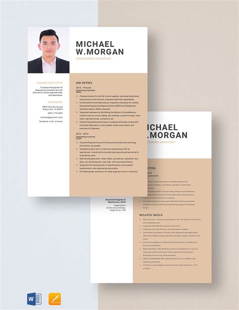 Engineering Assistant Resume In Pages Word Download