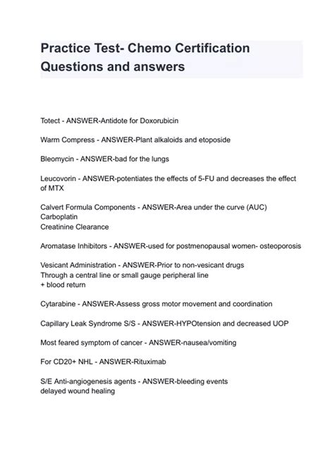 Practice Test Chemo Certification Questions And Answers Oncology Stuvia Us