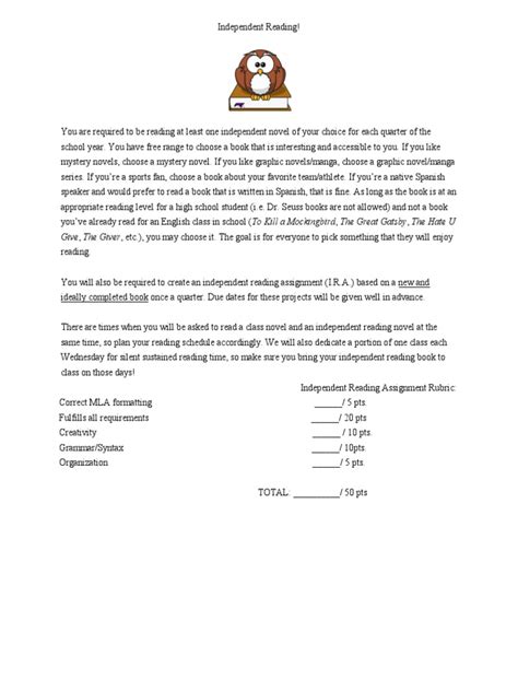 Independent Reading Assignment Pdf Books Experience