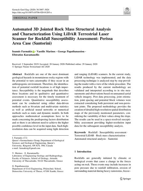 Automated 3d Jointed Rock Mass Pdf Lidar Landslide